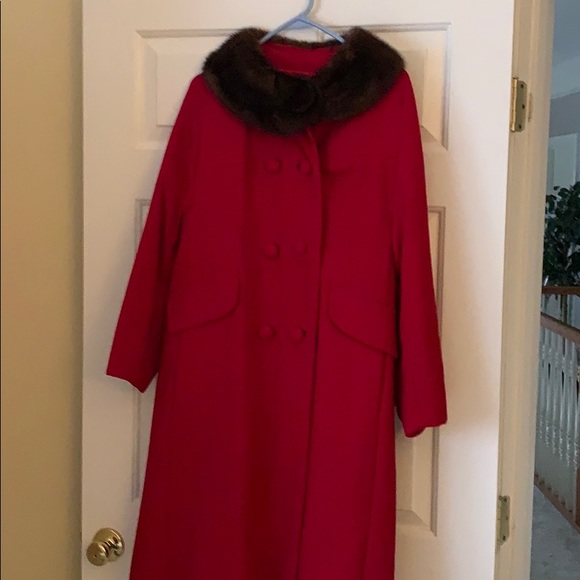 Jackets & Coats | Vintage Red Wool Car Coat With Fur Collar | Poshmark